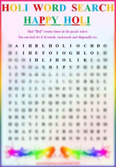 Holi word Search Paper Game - kittypartyy