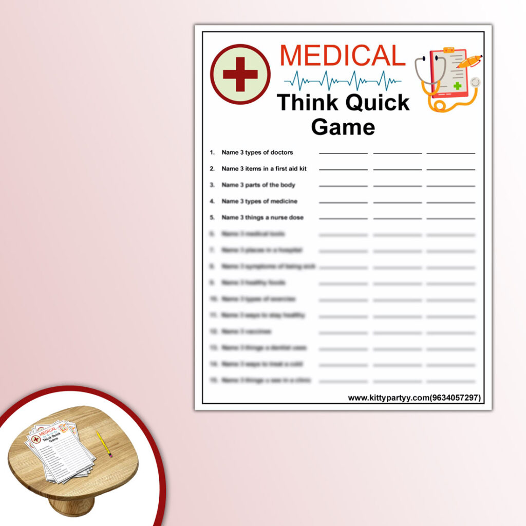 Medical Think Quick Paper Game - kittypartyy