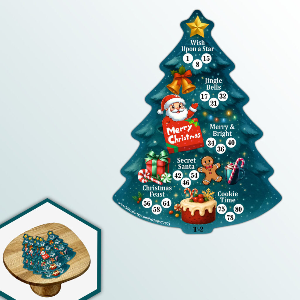 Christmas Tree Shape Tambola Ticket - kittypartyy